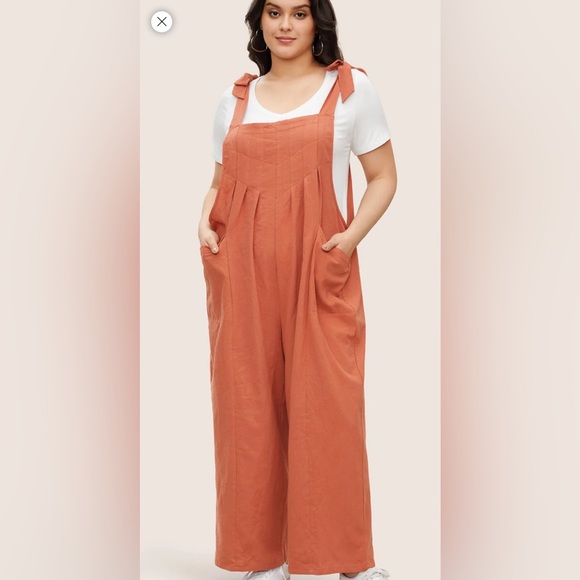 BloomChic | Pants & Jumpsuits | Bloomchic Solid Pleated Detail Pocket Knotted Shoulder Overall ...